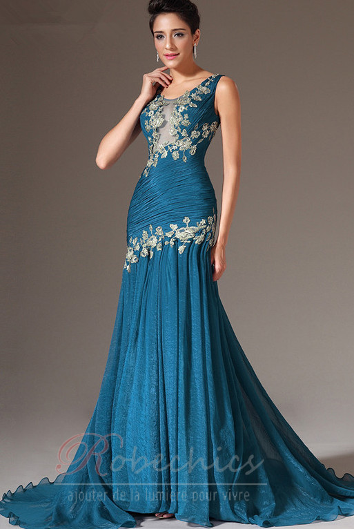 Robe de Soirée Sirène Cérémonial Col en V Fourreau plissé Ample & Ornée ...