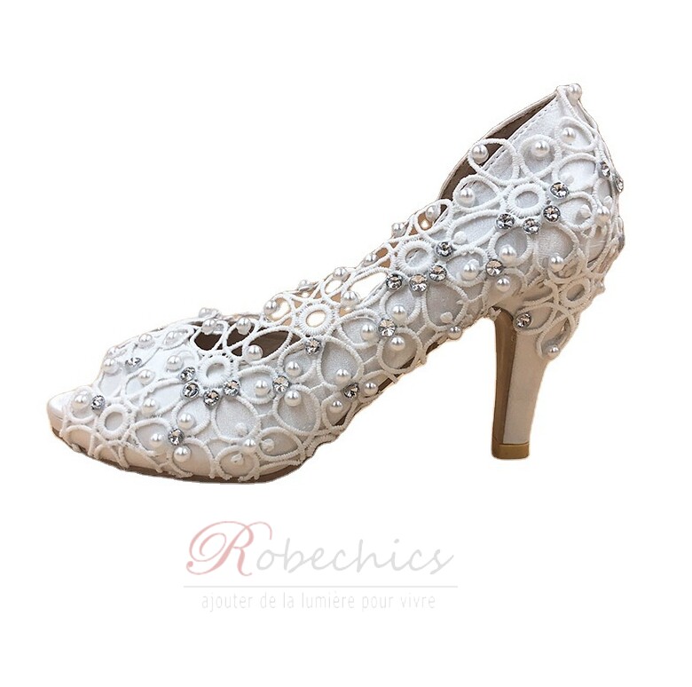 Chaussures de mariage en dentelle satinée avec strass chaussures de ...