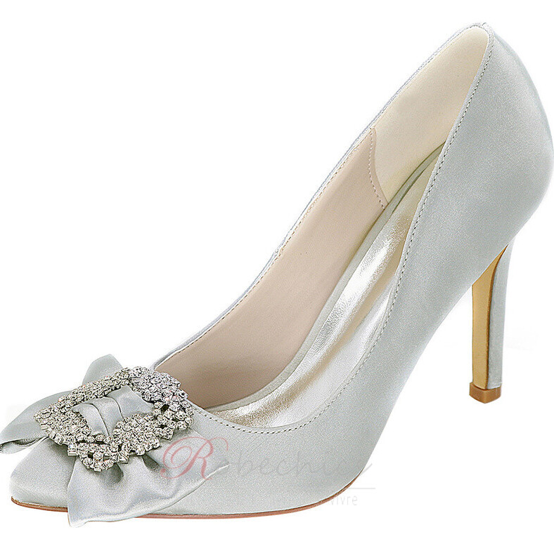 Printemps et automne bout pointu super talon haut satin strass ...