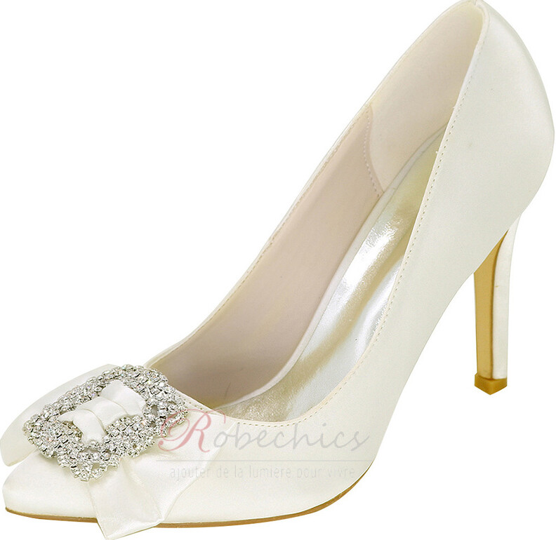 Printemps et automne bout pointu super talon haut satin strass ...