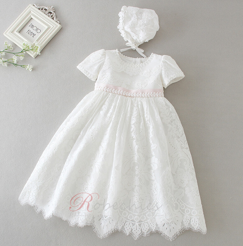 Robe de baptême Longue Tissu Dentelle Automne Dentelle Col ras du Cou ...