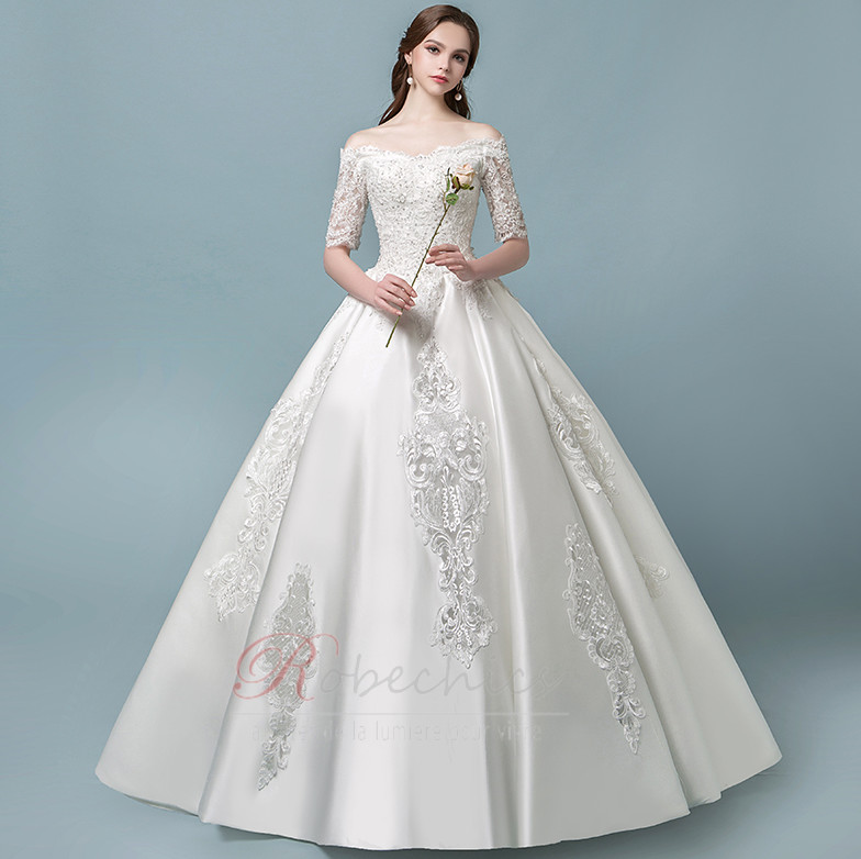 Robe de mariée Eglise Épaule Dégagée Formelle Lacet 3/4 Manche - RobeChics