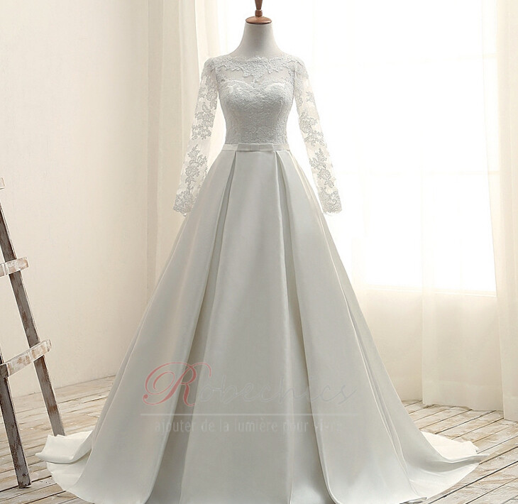 Robe de mariée Tissu Dentelle Col ras du Cou Couvert de Dentelle - RobeChics
